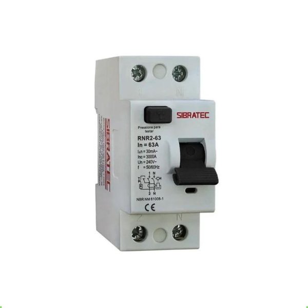 Interruptor Diferencial DR Bipolar 63A 30mA Sibratec - Branco